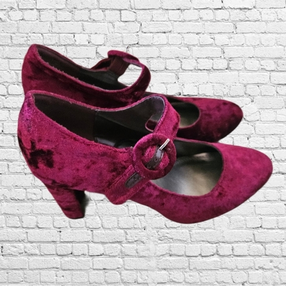 Impo | Shoes | Impo Crushed Burgundy Red Velvet Mary Janes 3 Heels ...